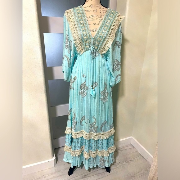 Zury | Dresses | Zury 0 Viscose Paisley Fringe Boho Maxi Dress Nwot ...